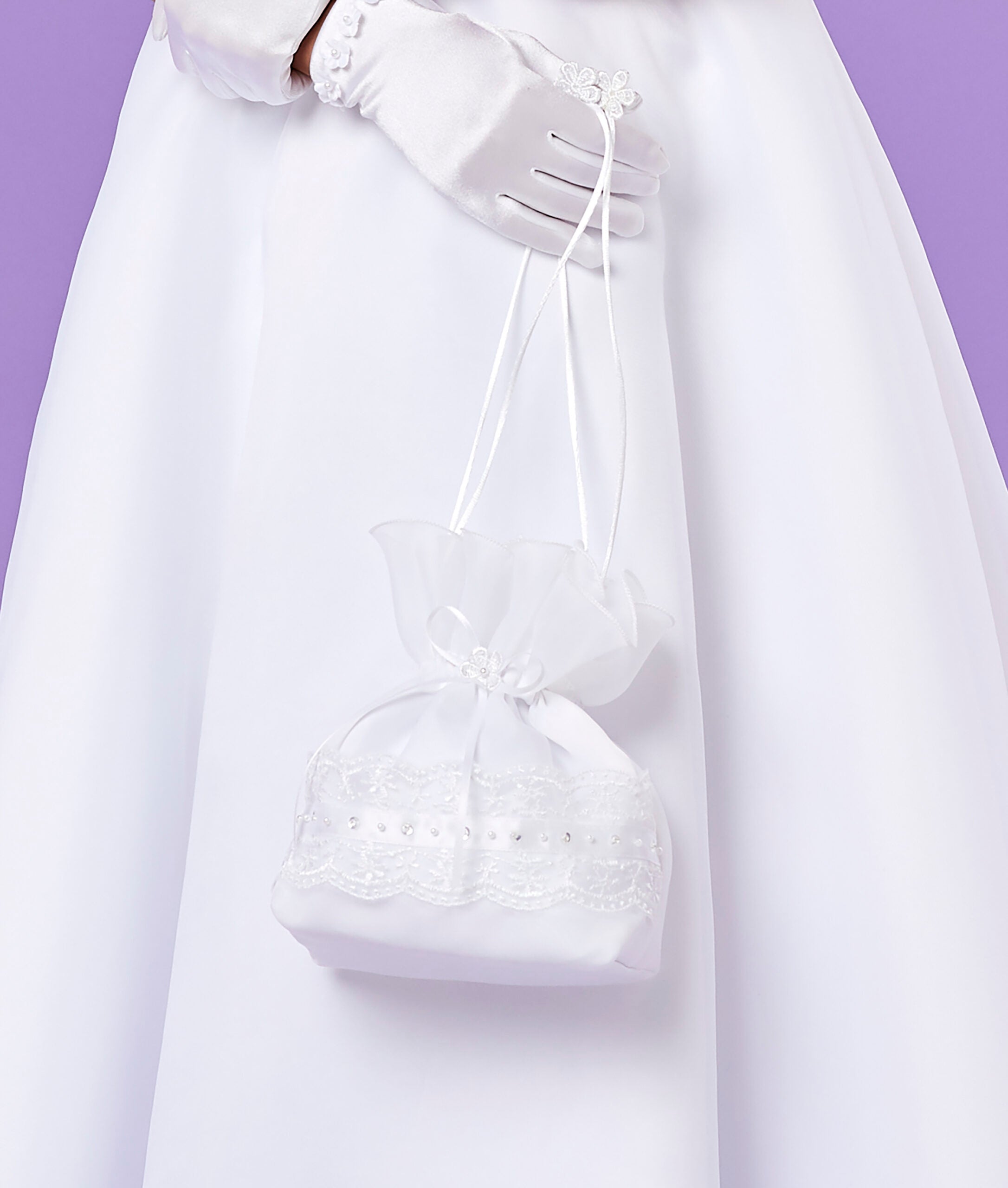 Amelia White Satin Communion Dolly Bag – Peridot Occasion wear