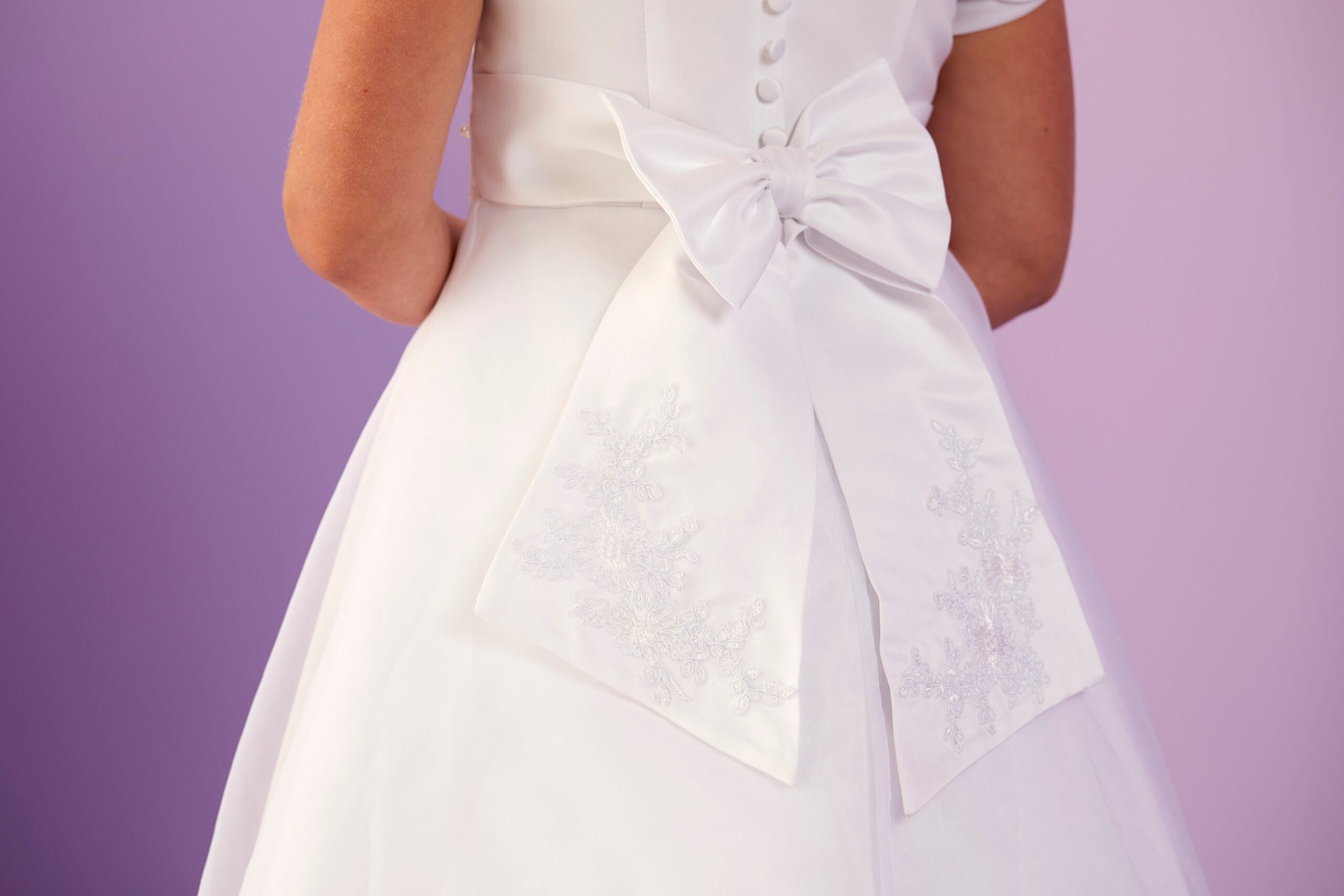 Constance Bow Sleeve Holy Communion Dress with Organza Skirt – Peridot ...